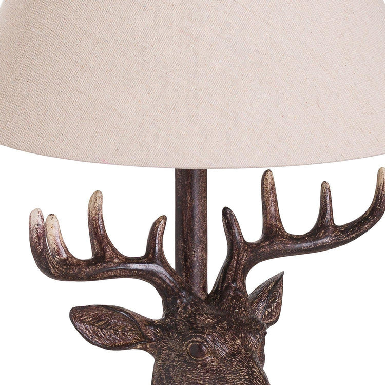 Stag Head Table Lamp With Linen Shade – Luxe Interior